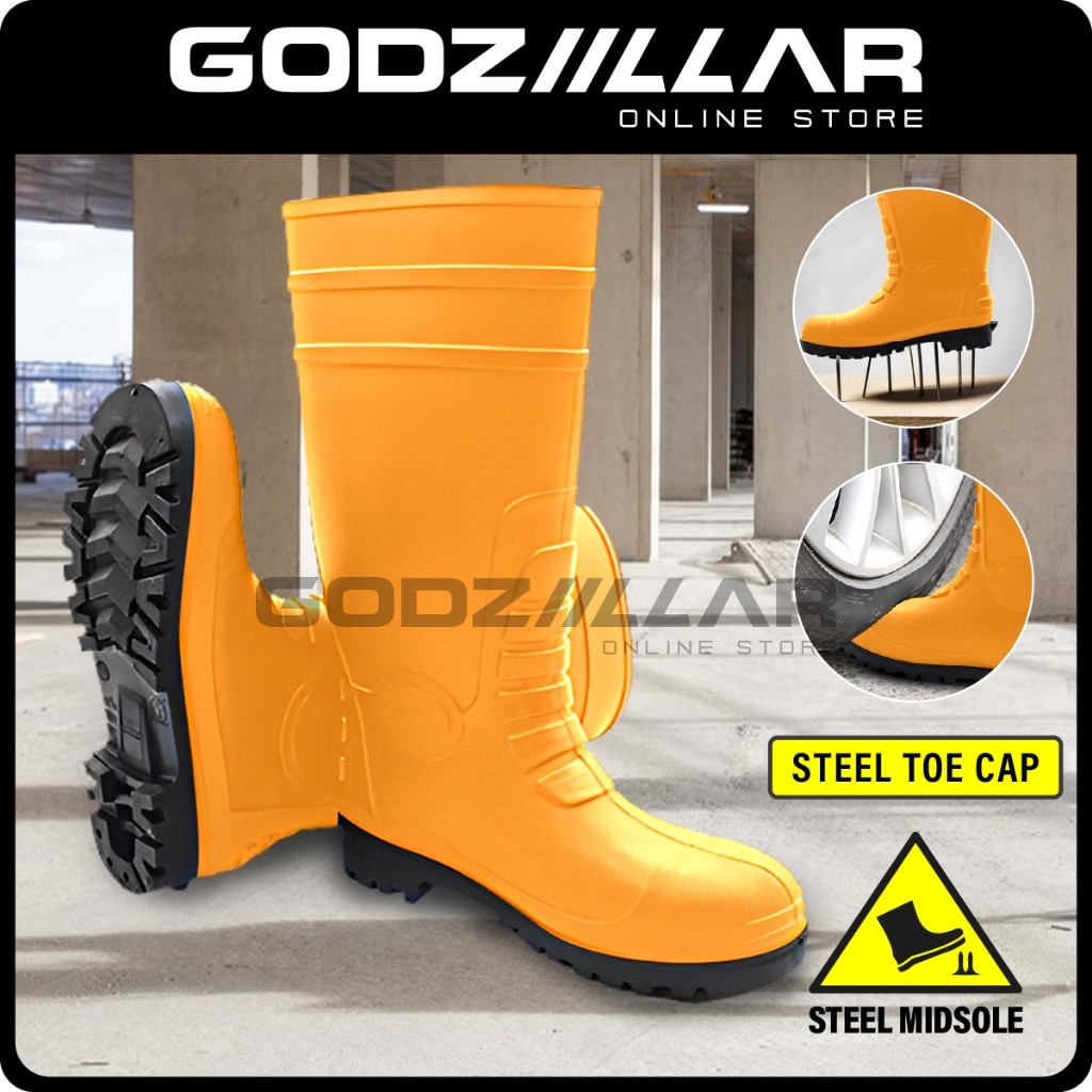 (+Steel Toe Cap) Safety High Cut Rain Boot | Safety Shoe | Kasut Getah ...
