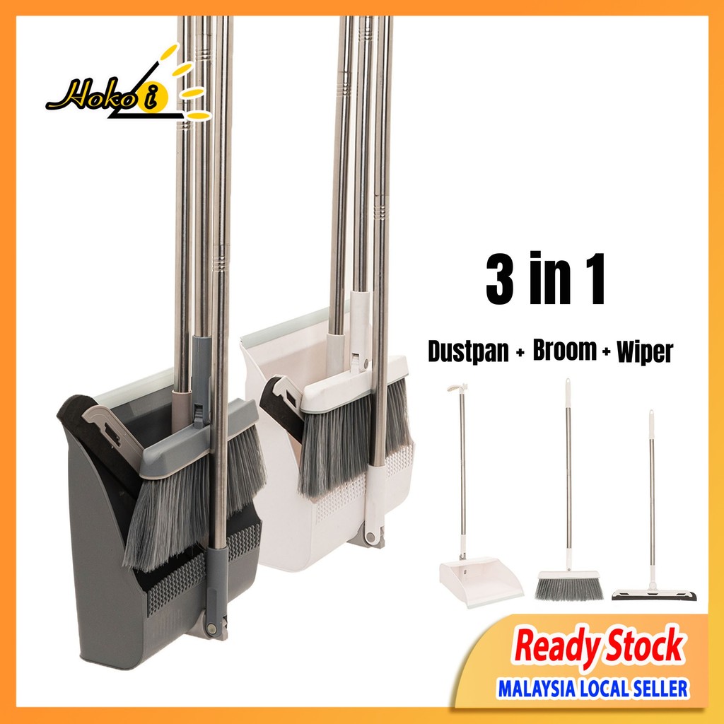 3 in 1 Foldable Broom Dustpan Cleaning Set Sweeper Water Wiper Water Squeegee Penyapu Penyodok ...
