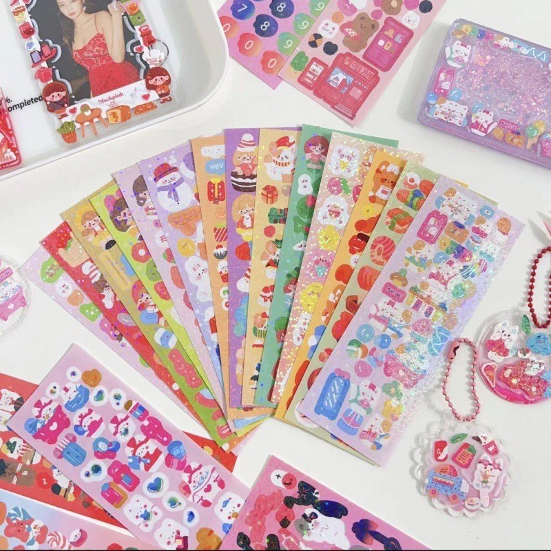 50PCS Cute Cartoon Stickers Kawaii Laser Journal Stickers Goo Card DIY ...