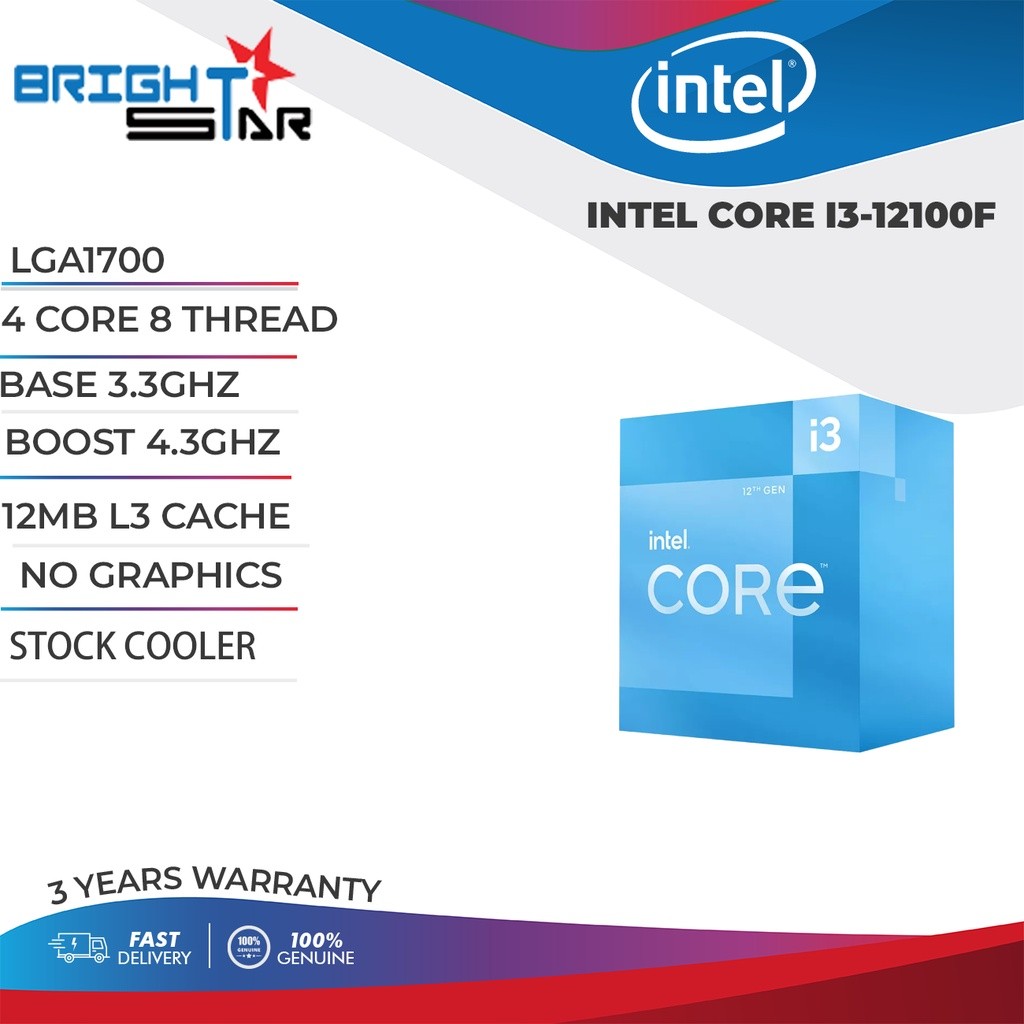 Intel Core I3 12100F LGA1700 Processor (Box Unit) | Shopee Malaysia
