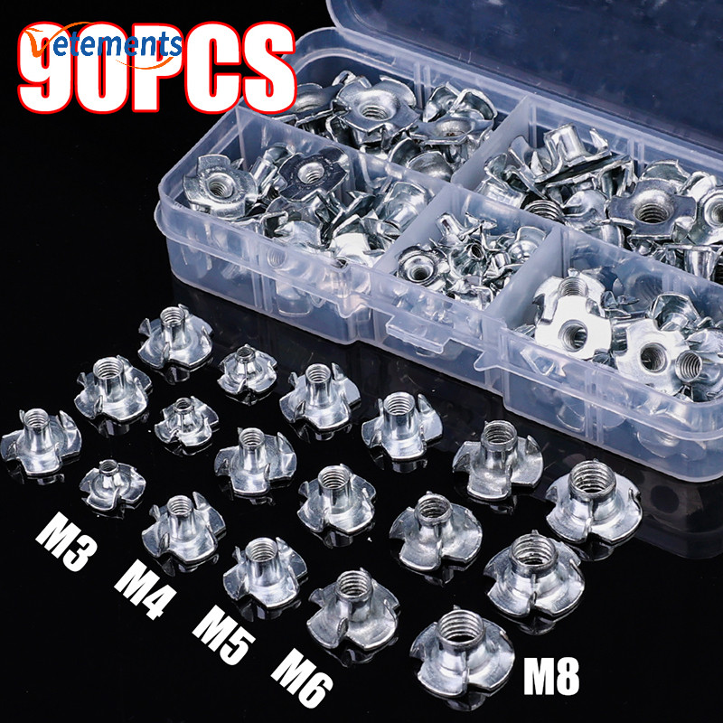 90 Pcs/ Set Easy Using Four-Claw Fastening Carbon Steel Anti-rust Nut ...