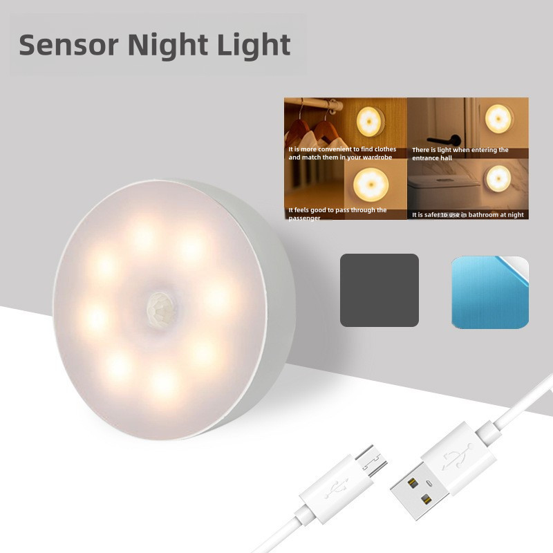 Led round Small Night Lamp Creative Smart Infrared Sensor Lamp Charging ...
