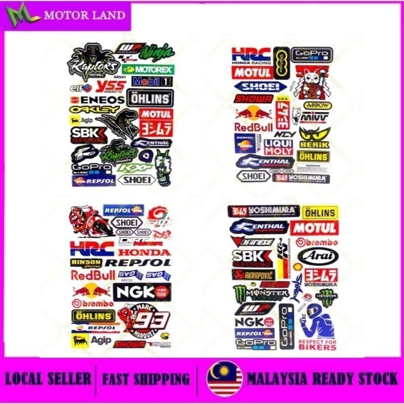 Sticker Decal Set Vinyl Motorcycle Body Motor / Helmet 100% High ...