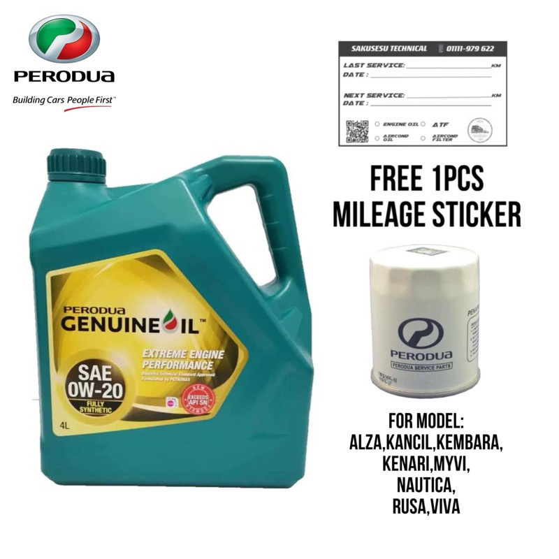 Perodua SAE 0W20 (Green) API SN Fully Synthetic Engine Oil 4L (70011006 ...