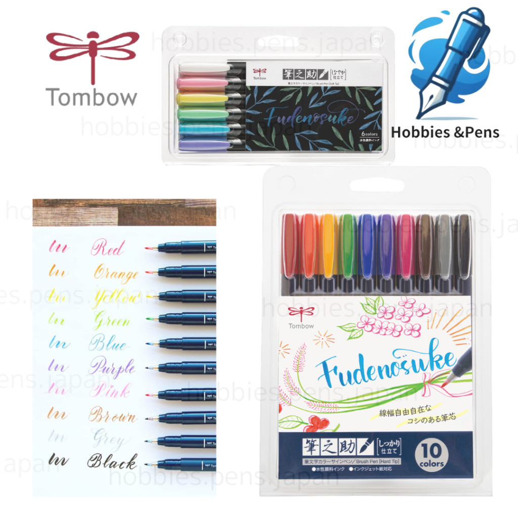 Tombow Fudenosuke Color Brush Pen Hard Tip Calligraphy Set 10 pcs Japan ...