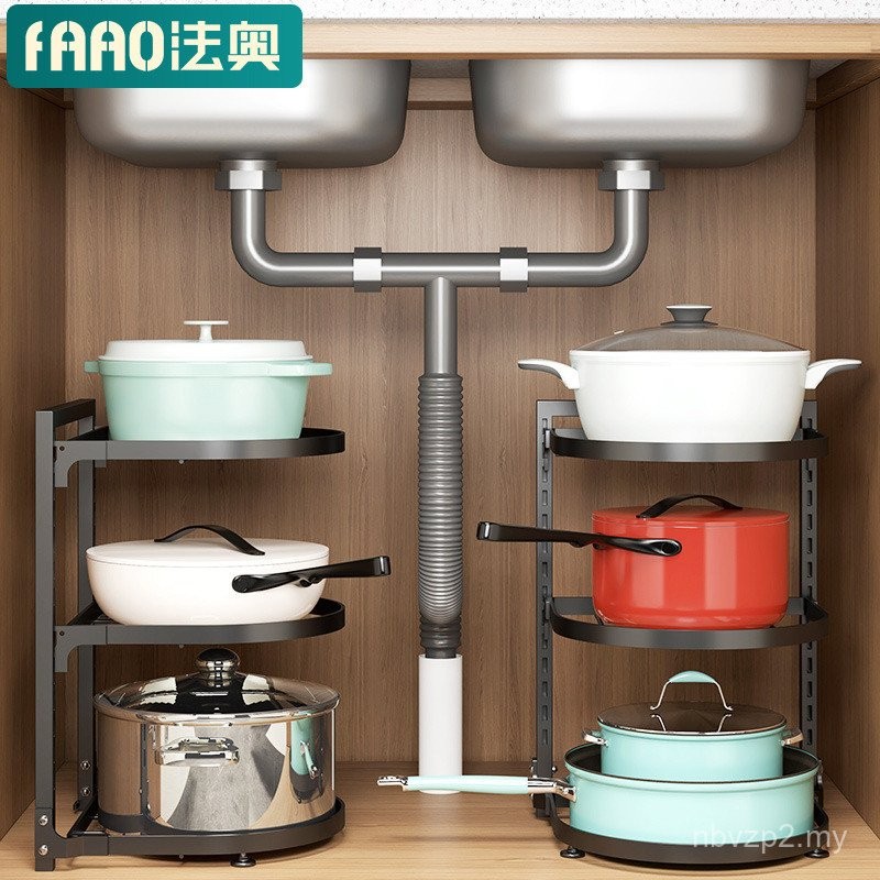 Rak Penyimpanan Dapur Penyusun Periuk Kabinet Berlapis Di Bawah Sinki ...