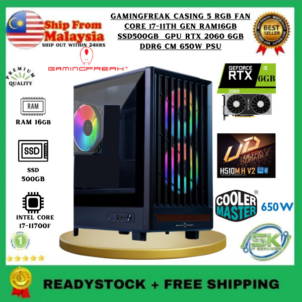 GAMINGFREAK CASING 5 RGB FAN CORE i7-11TH GEN RAM16GB SSD500GB GPU RTX ...