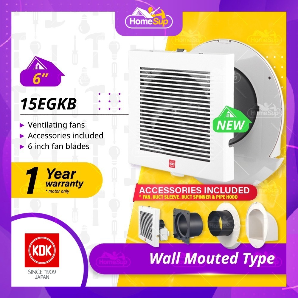 KDK 15Egkb Exhaust Fan – 6 Inch Fan Blade, Wall Mounted, Bathroom, Egkb ...