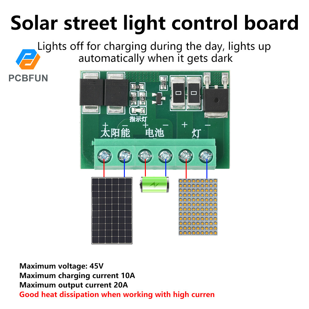 Pcbfun 1/3/5pcs DC 6-45V Solar Street Light Control Circuit Board LED ...
