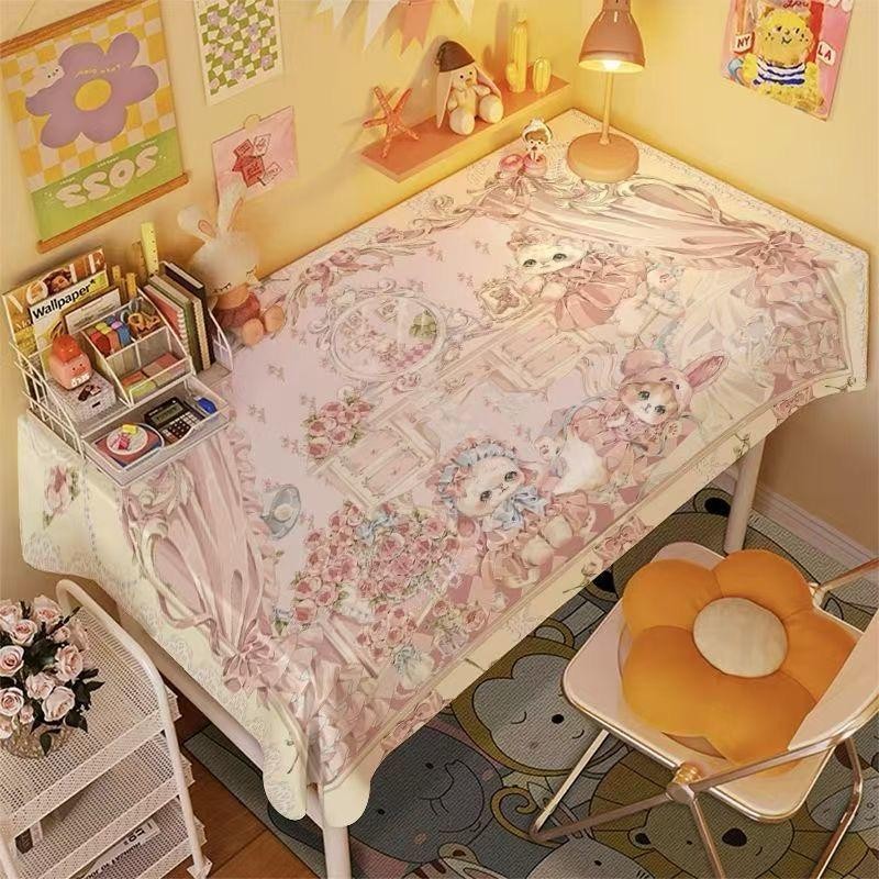 Lolita Princess Tablecloth - Sweet Bear and Rabbit, Soft Pink Table ...