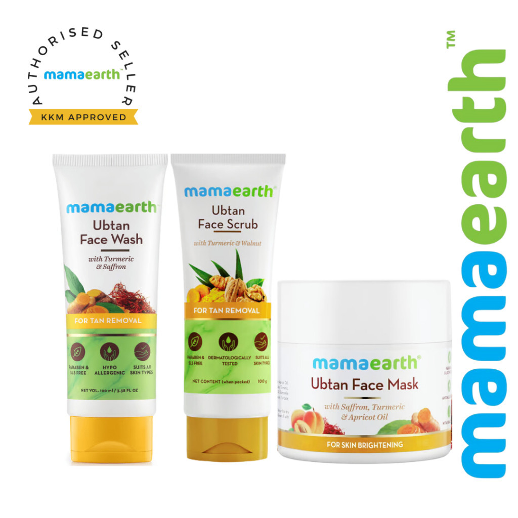 Mamaearth Ubtan Tan Removal Regimen Kit (Face wash - 100ml + Face Scrub 100ml + Face Mask 100g ...