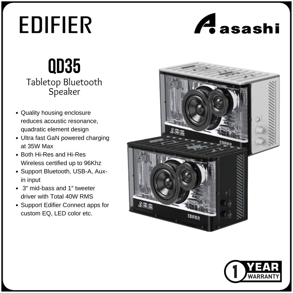 Edifier QD35 Tabletop Bluetooth Speaker | 35W GaN charger | AUX In ...