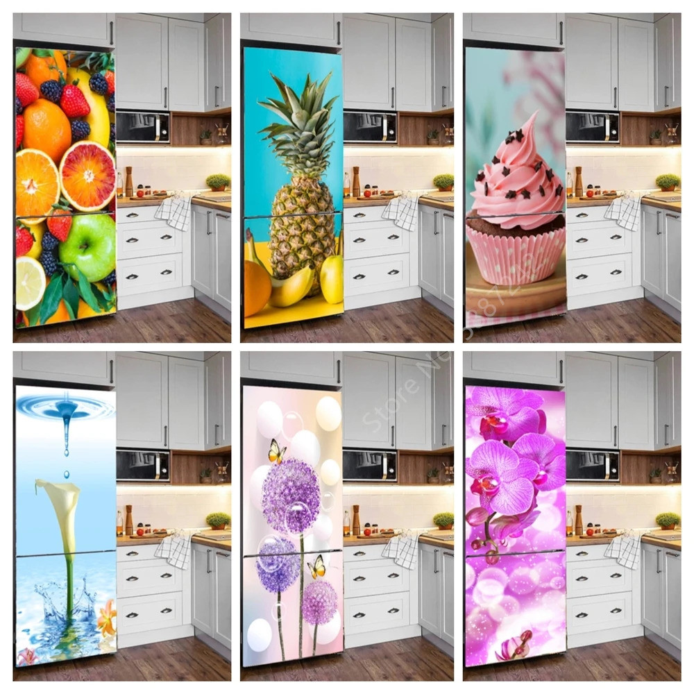 Custom Kitchen Fruit Vegetable Vinyl Fridge Stickers Full Door Cover ...