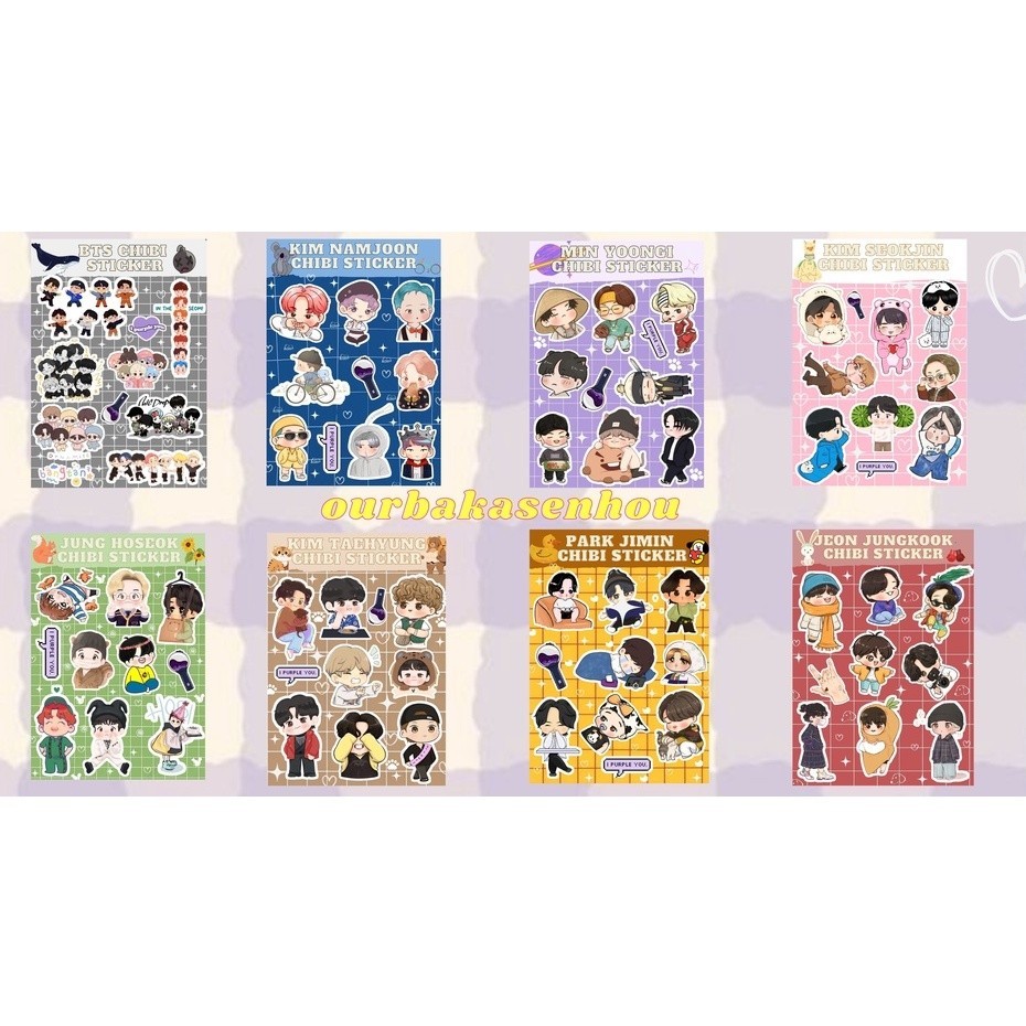 Sticker Set BTS CHIBI ART ALL MEMBER - KPOP - Pre-Cut - Sharp - Durable ...