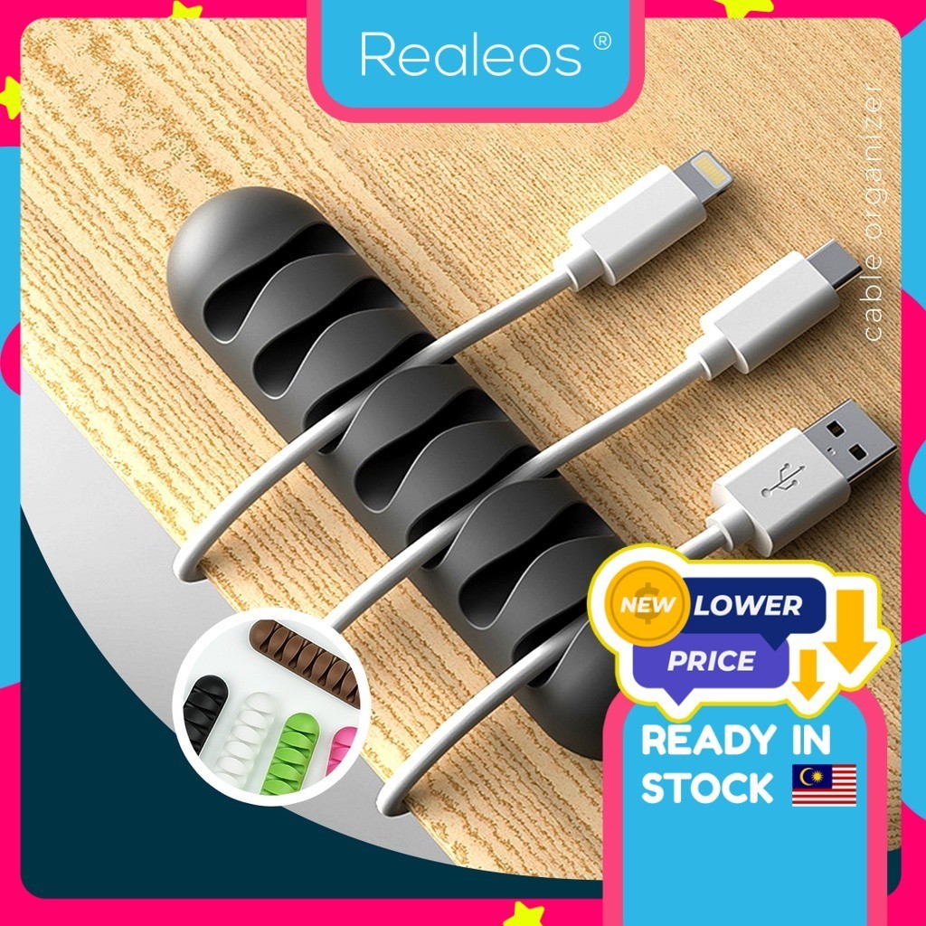 Realeos 2/5 Hole Slot Cable Organizer Silicone USB Cable Winder Power ...