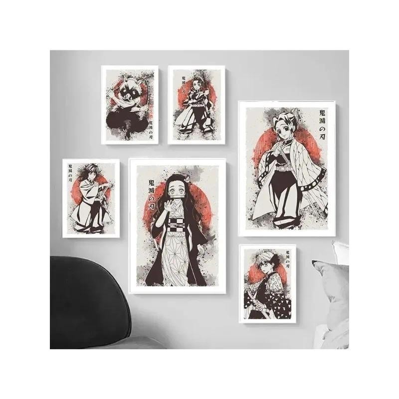 Poster Watak Anime Demon Slayer - Seni Kanvas Shinobu & Nezuko - Hiasan ...
