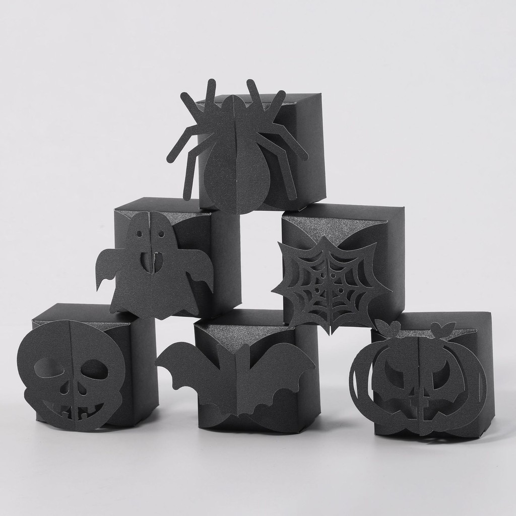 3D Paper Halloween Gift Boxes Orange Black Candy Cookie Boxes Child ...