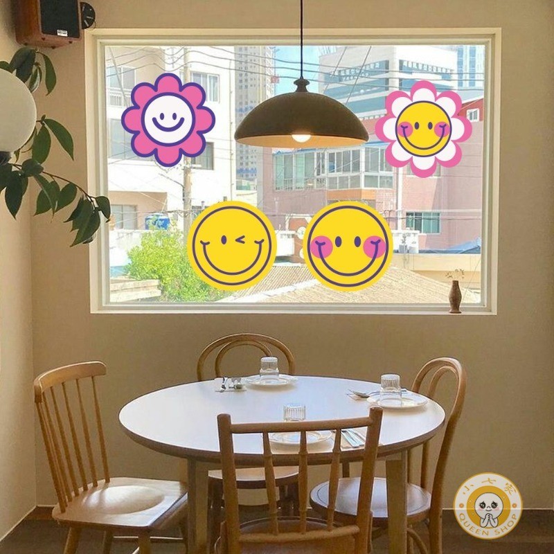 Cute Smiling Face Window Sticker Clothing Store Milk Tea Coffee Shop ...