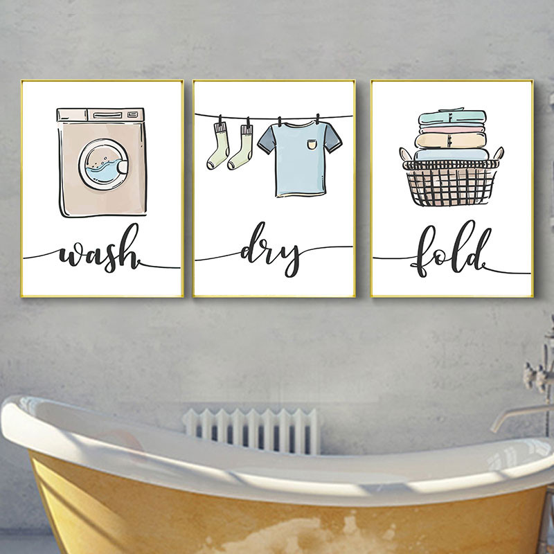 Modern Cute Laundry Room Art Decorative Poster Prints Wash Dry Fold ...