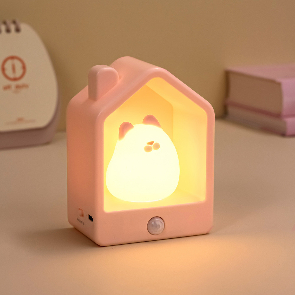 Rechargeable Small House Night Light Cute Cartoon Body Sensor Sleep ...