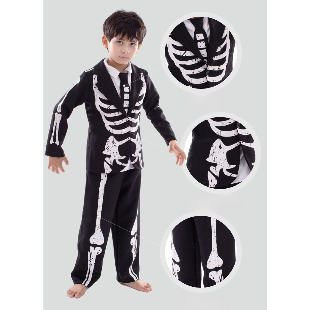 New Skeleton Balck Suit Halloween Costume for Kids Boys Blazer Tie ...