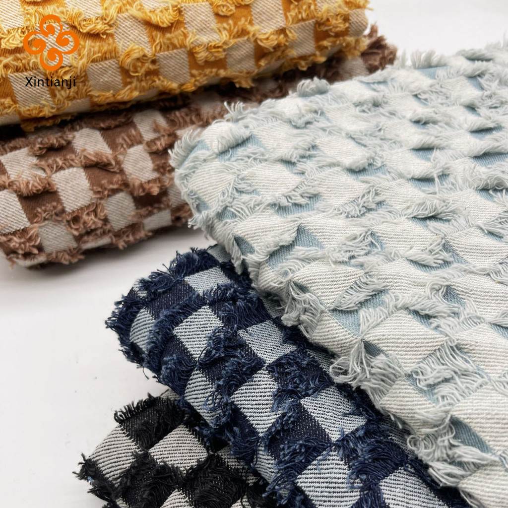 Thick Checkerboard Jacquard Denim Washed Fabric Cut Denim Classic No ...