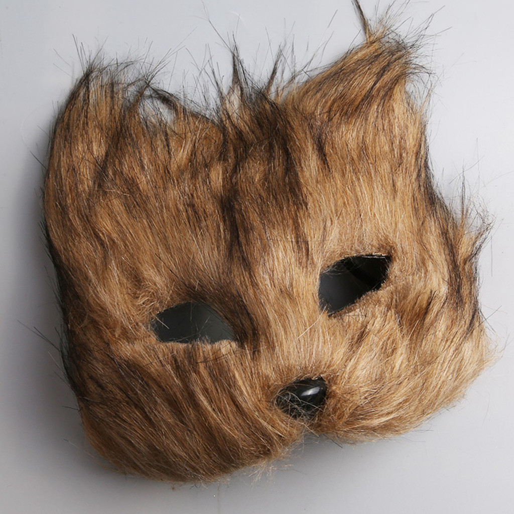 DRM Fox Mask Furry Half Face Animal Cat Mask Halloween Cosplay Party ...