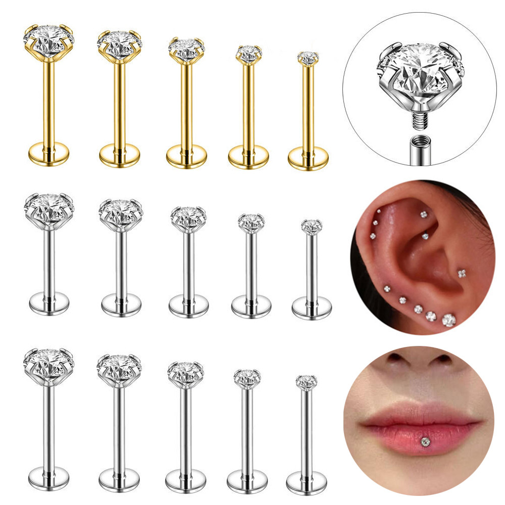1 PC 16G/18G/20G Internal Thread Lip Stud Crystal Nose Piercing ...