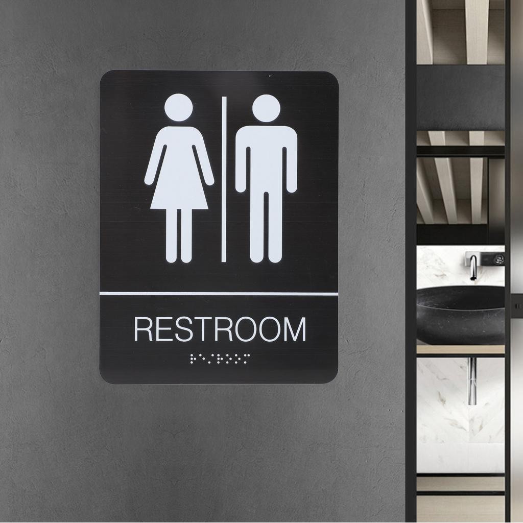 Bmai Unisex Braille Restroom Sign Black Stainless Steel Self Adhesive ...