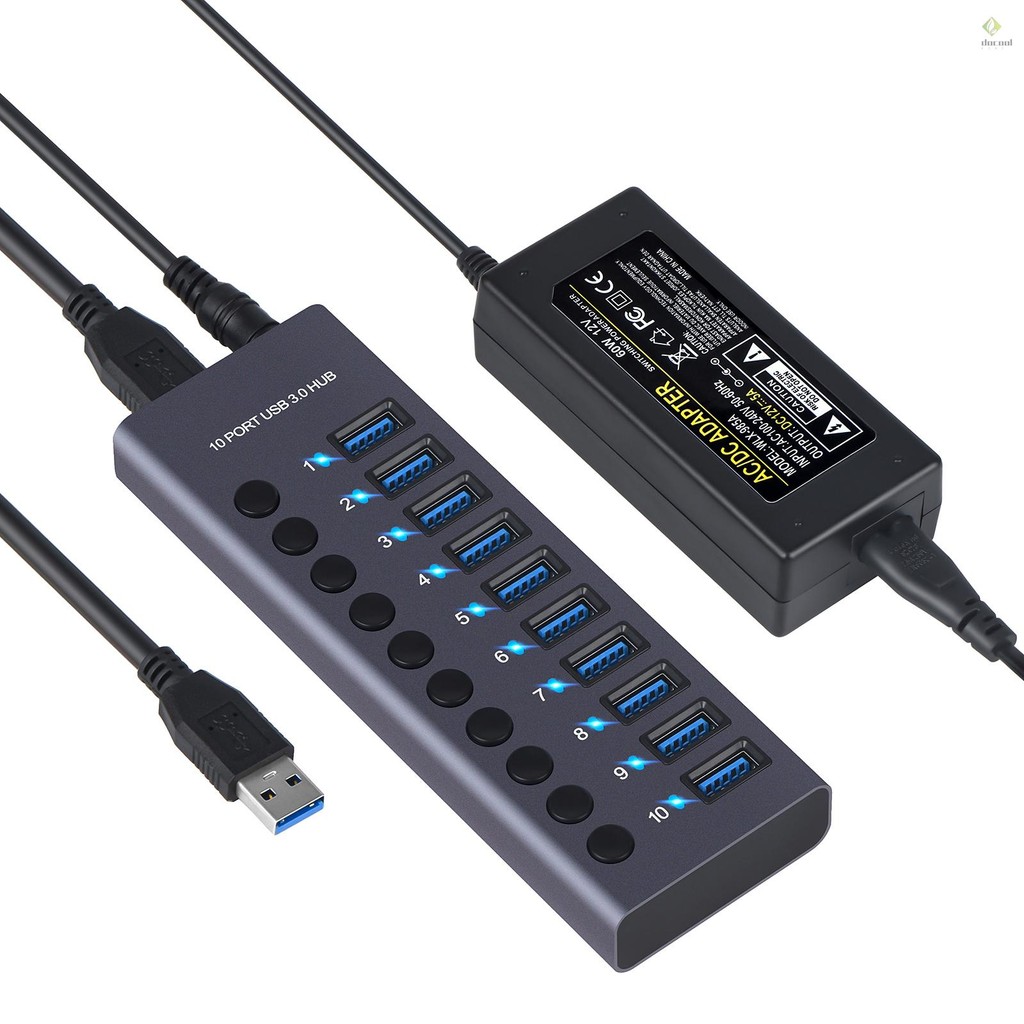 985A 10-Port USB 3.0 Hub USB Splitter Hub USB Docking Station 300MB/S High-Speed Transmission ...