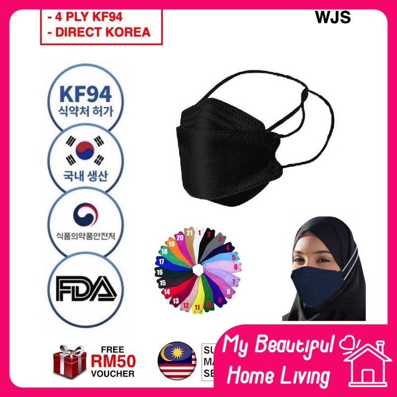 (10 IN A SET) MBHL Premium Sealed Tight Korean KF94 Hijab Headloop Face ...