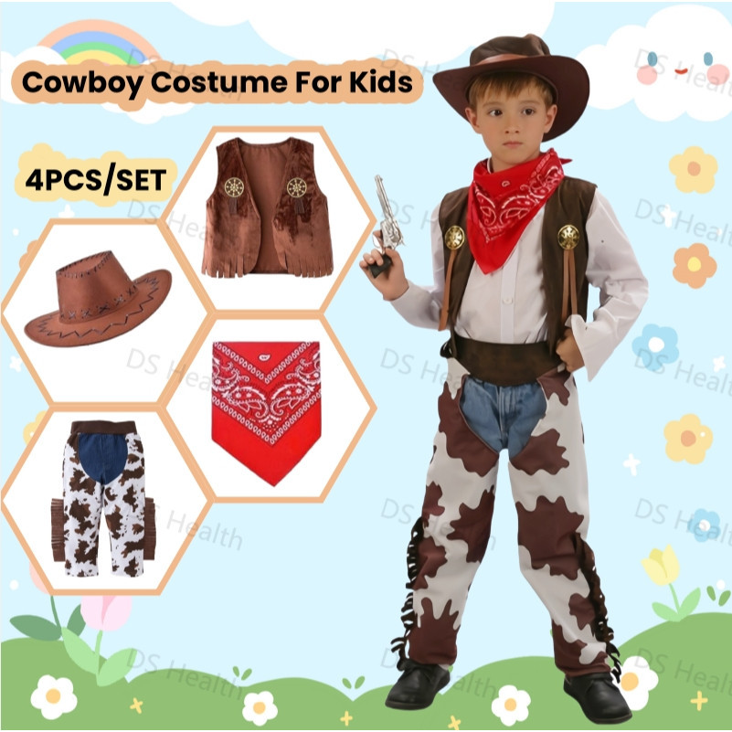 Western Cowboy Costume For Kids Boy Girl Halloween Cosplay Masquerade ...