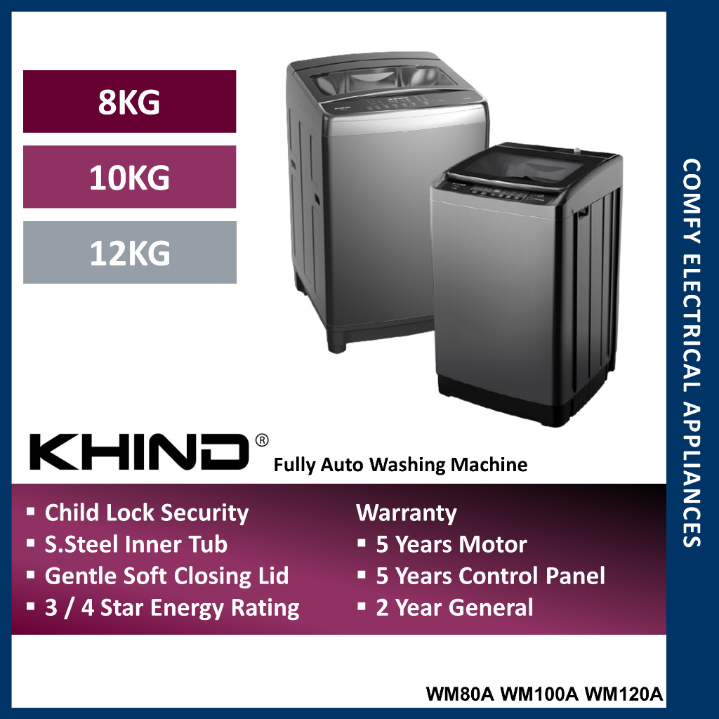 Khind 7kg 8kg 10kg 12kg Fully Auto Washing Machine Cloth Washer Mesin ...