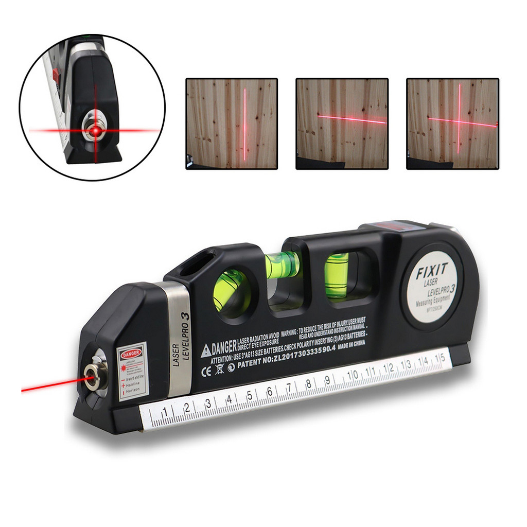 Laser Level Vertical Horizontal 2 Lines Lasers Ruler Measure Tape ...