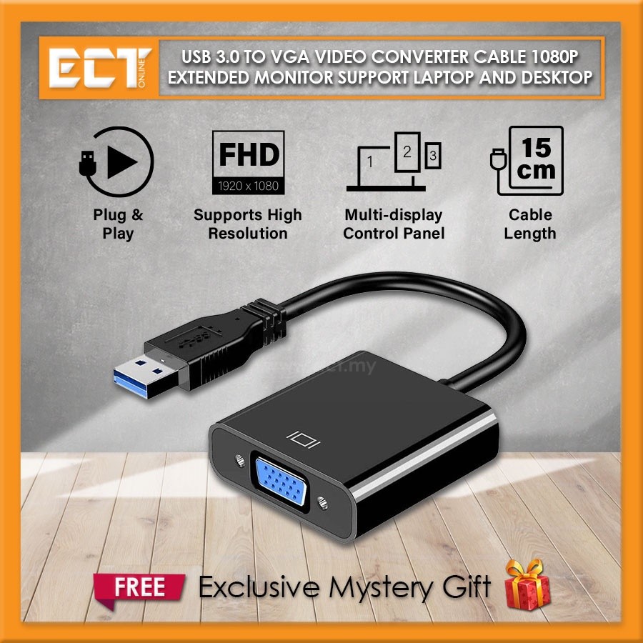 USB 3.0 to VGA Video Converter Cable 1080P Extended Monitor support ...
