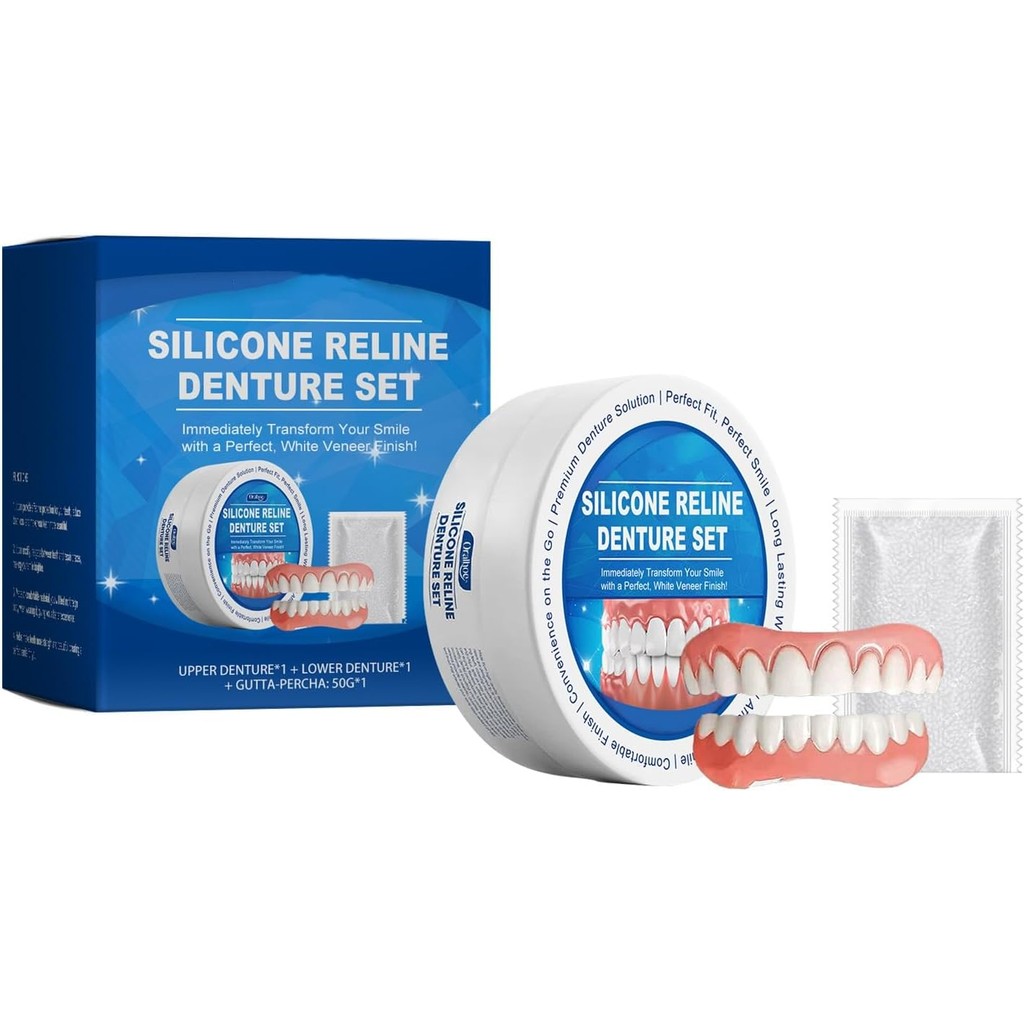 Silicone Reline Denture Set, Upper and Lower Dentures with Gutta-Percha ...