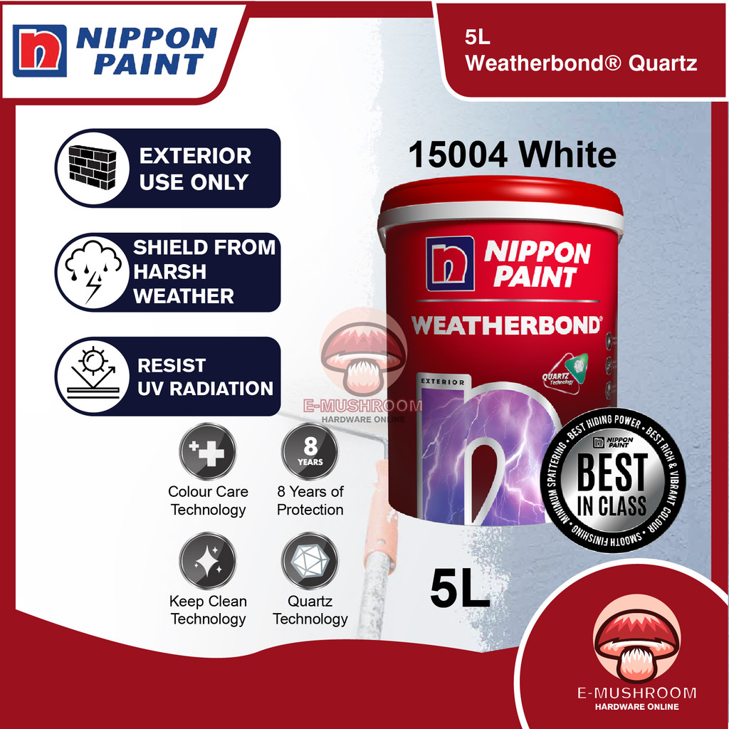 5L Nippon Paint Weatherbond Quartz 15004 White Durable Exterior Paint ...