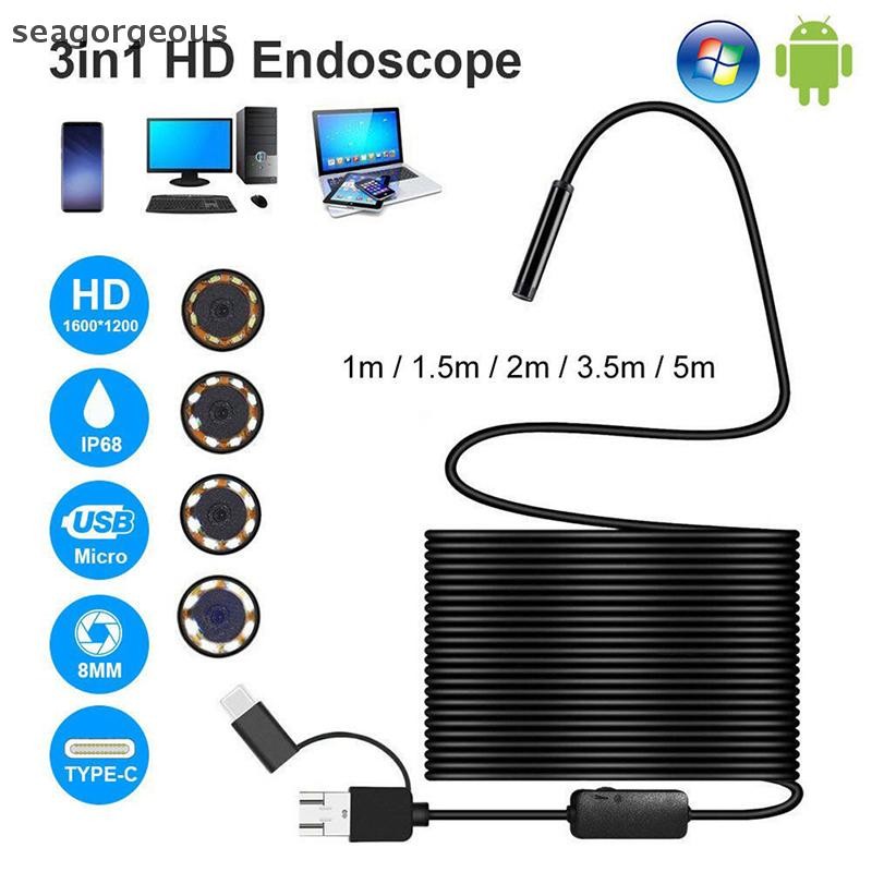 Sgmy 3 in 1 USB Type-C Endoscope Inspection Borescope 5.5/7/8mm Lens HD Camera IP68 QDD | Shopee ...