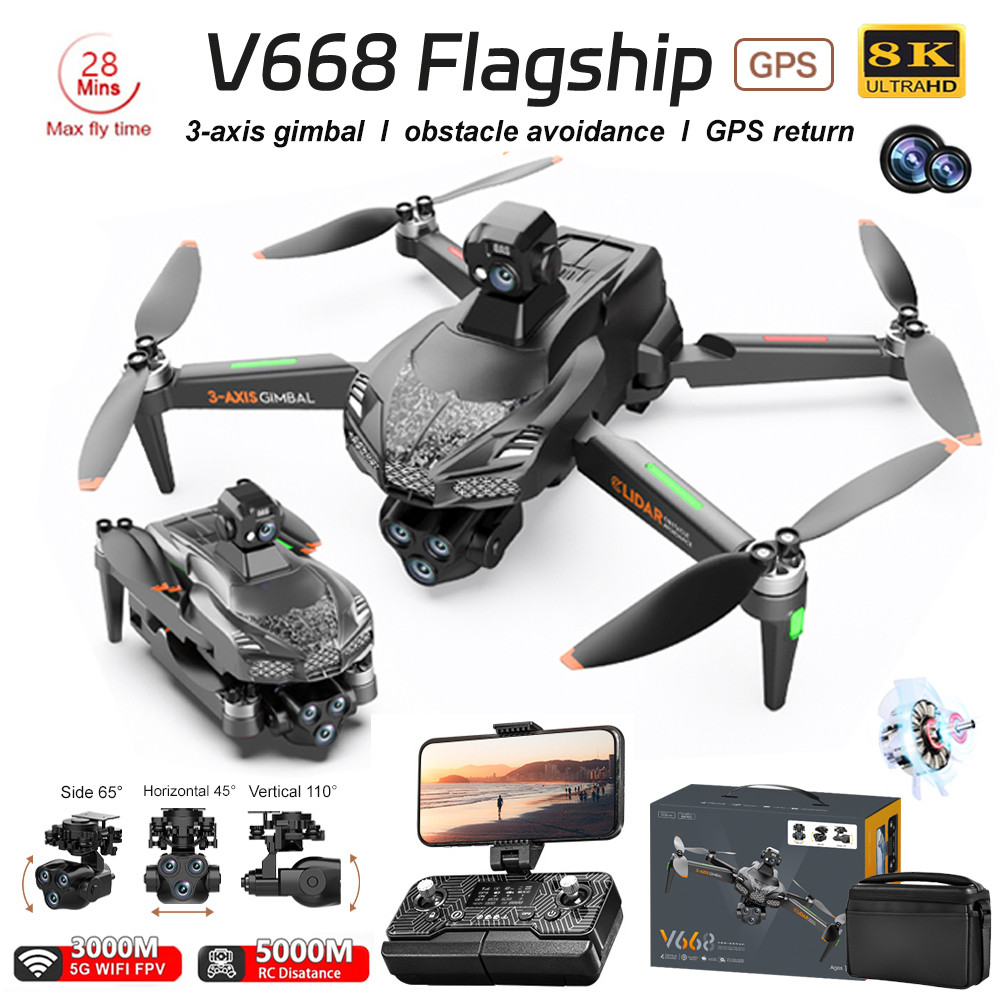 2025 V668 GPS Drone 5KM 8K Professional HD Dual Camera 3-Axis Gimbal ...