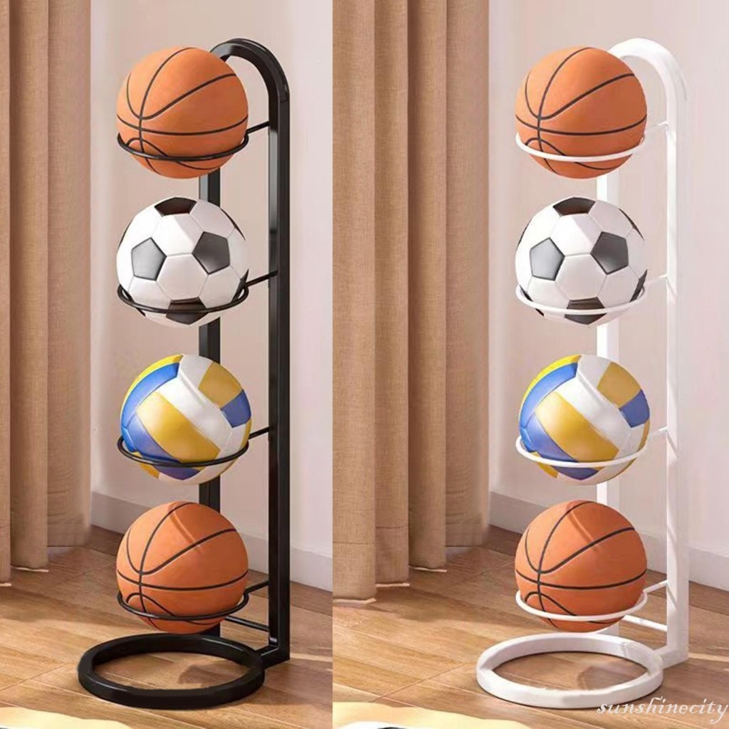 SSC-Basketball Ball Rack 4 Tier Ball Storage Holder Freestanding Garage ...