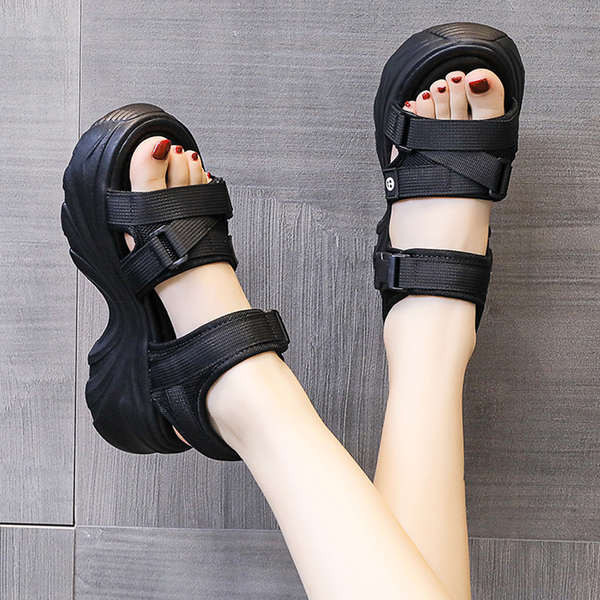 sandal tapak tinggi sandal perempuan Sandal hitam wanita 2024 musim ...