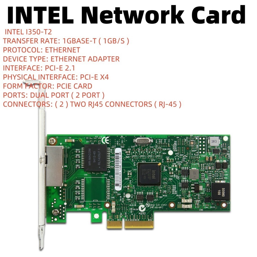 Intel I350-T2 PCI-Express PCI-E Dual RJ45 Gigabit Ports Nework Adapter | Shopee Malaysia