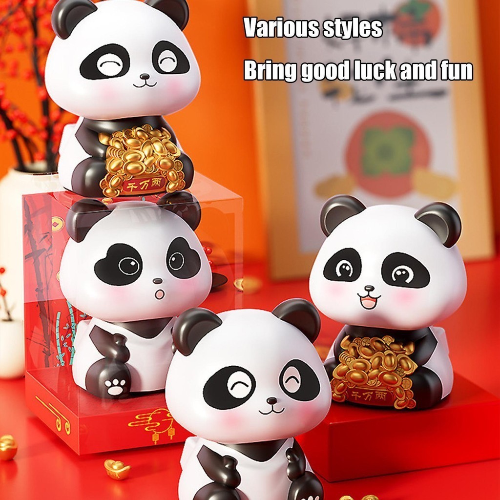 Panda Car Dashboard Decor Panda Staue for Dashboard Solar-powered ...