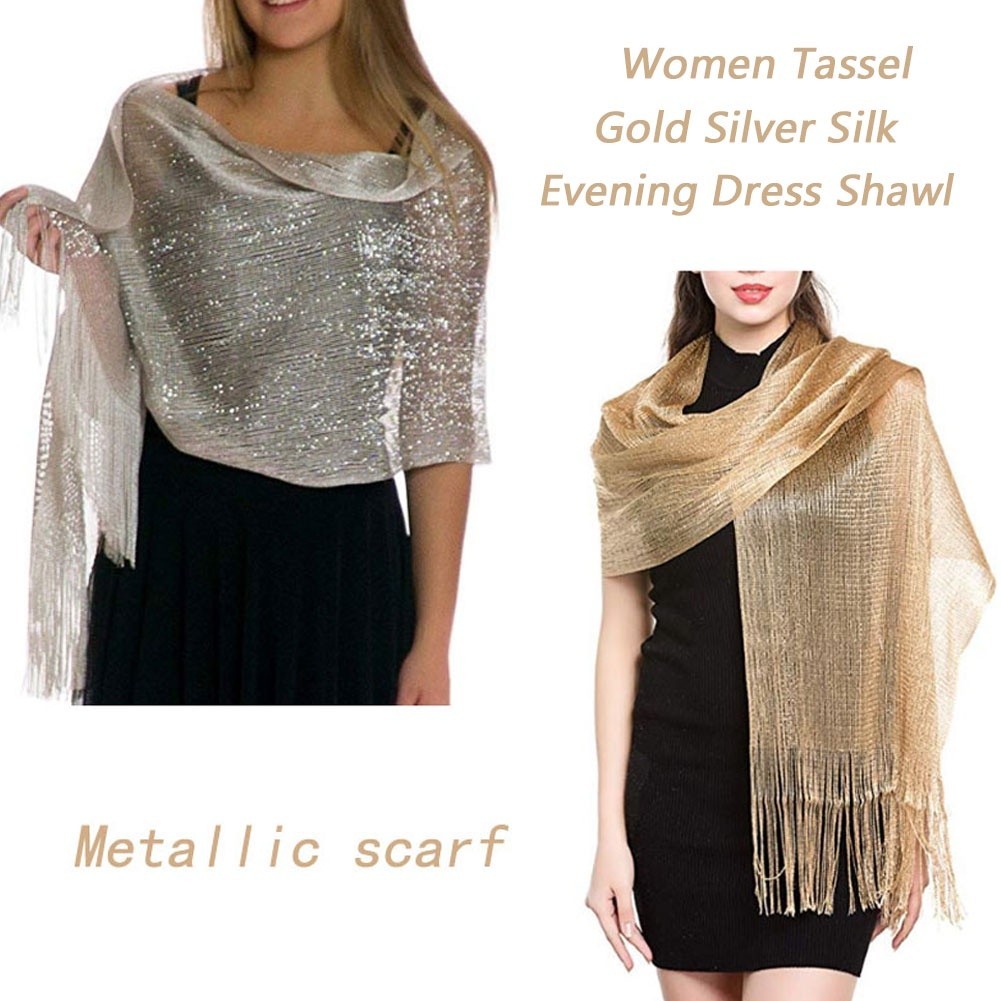 🇲🇾 KL READY STOCK Women Elegant Evening Dress Scarf Shawls Golden ...