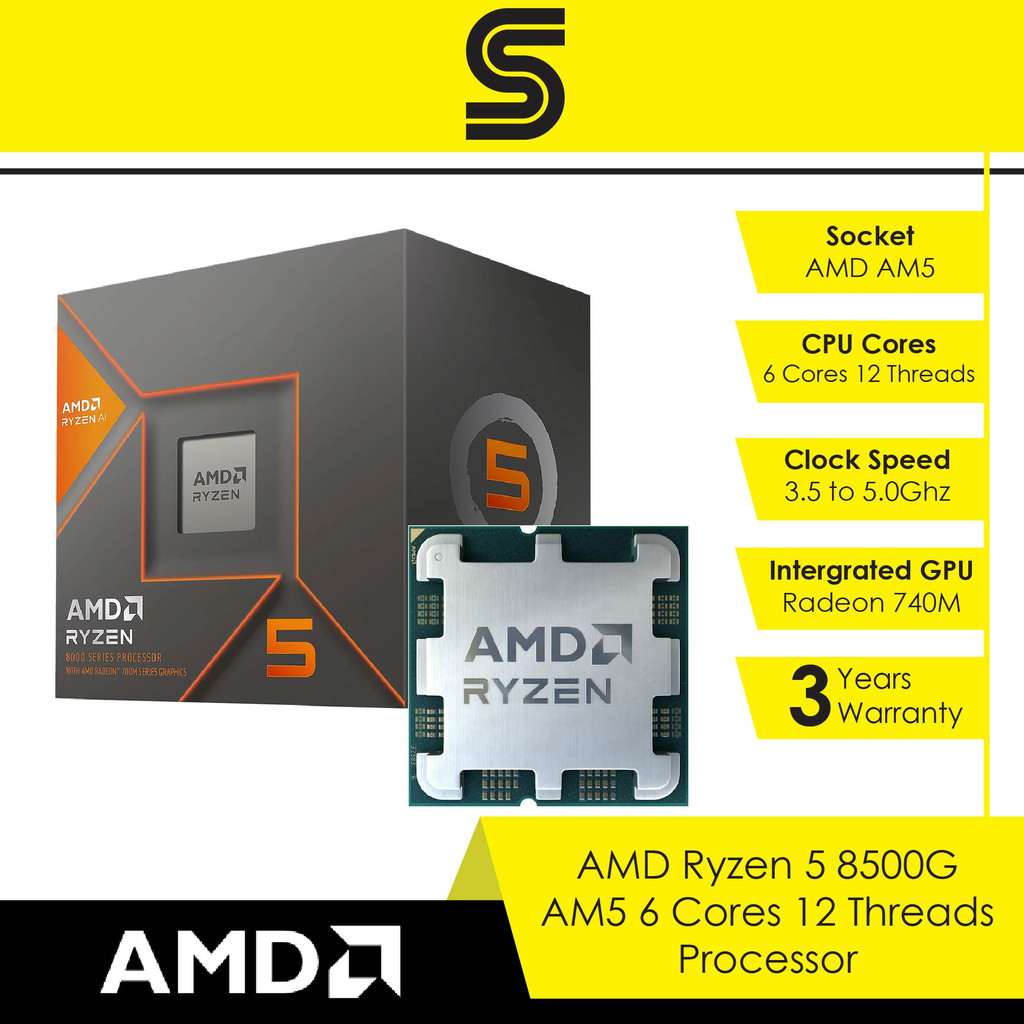 AMD Ryzen 5 8500G AM5 6 Cores 12 Threads 3.5Ghz Processor (no CPU ...