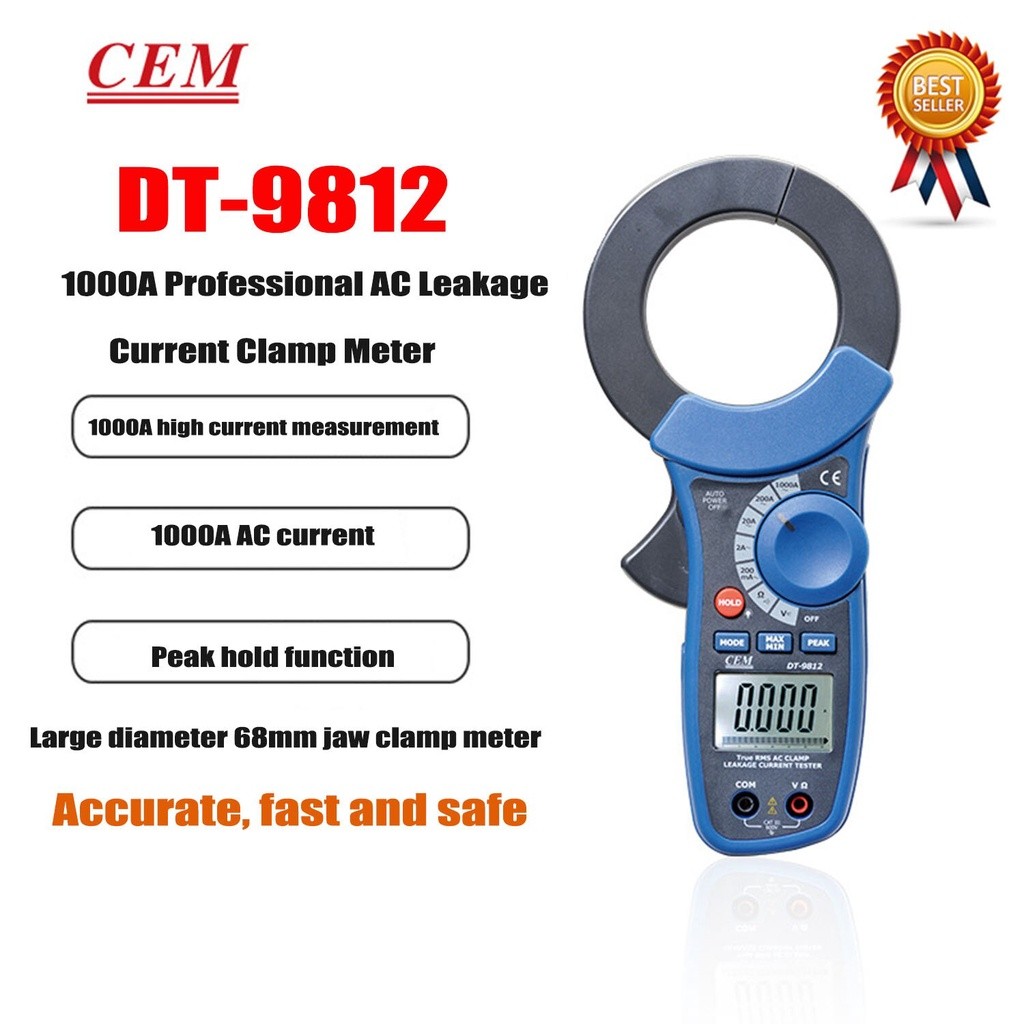 CEM DT-9812 AC Leakage Current Clamp Meter 68mm Large Jaw Clamp Meter ...
