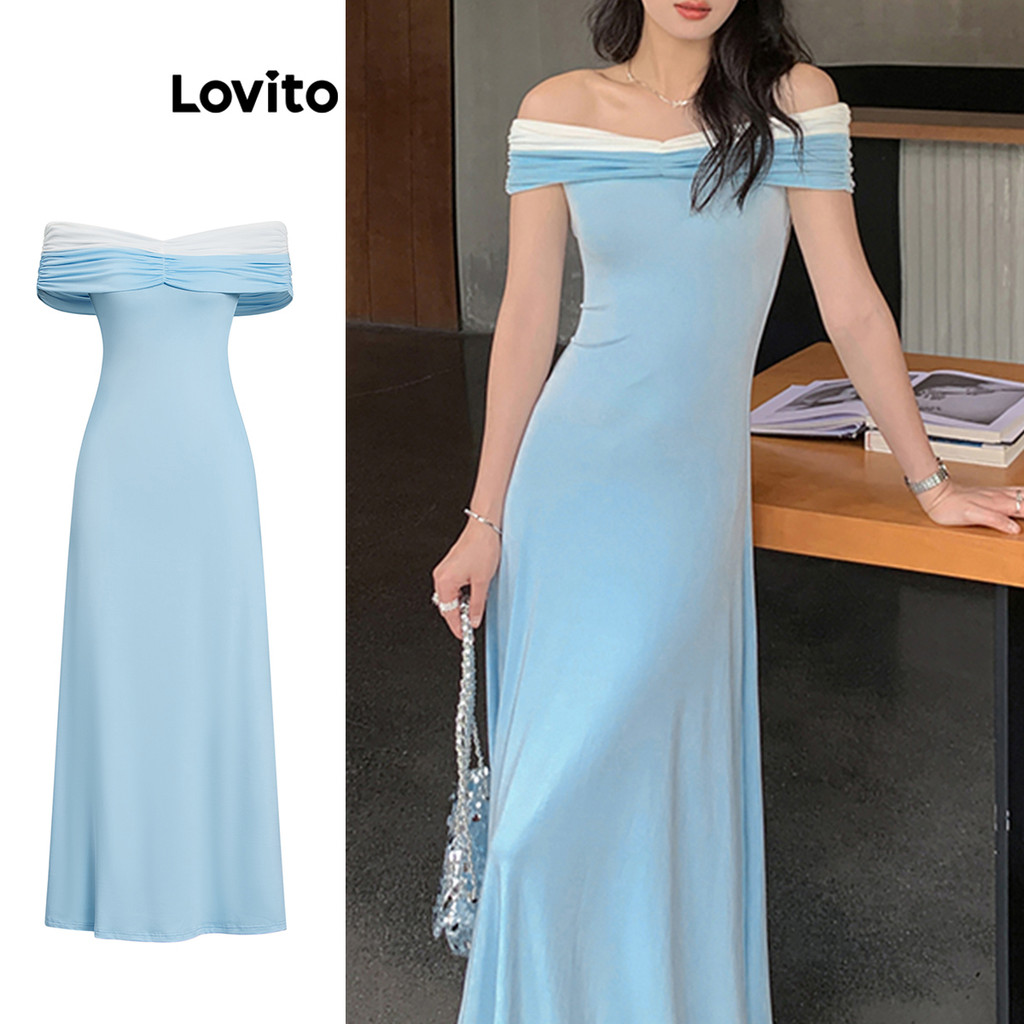Lovito Elegant Plain Colorblock Dress for Women L99ED1033 | Shopee Malaysia