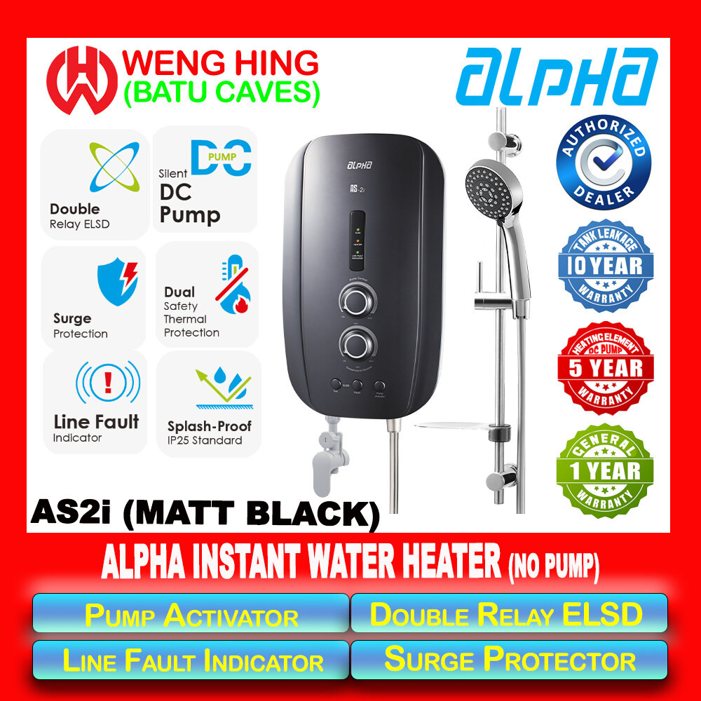 Alpha Instant Water Heater AS SERIES With 5 Spray Setting Shower [DC Pump (AS-2i) / Non-Pump (AS ...