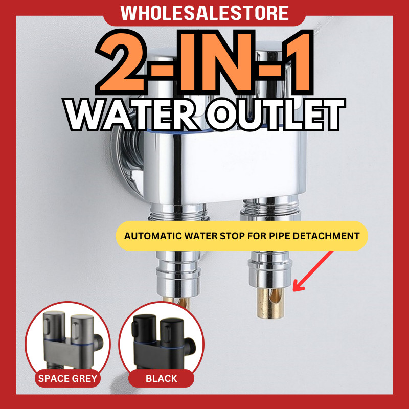 2-IN-1 Faucet Washing Machine Toilet Kitchen Two Way Stop Angle Valve ...