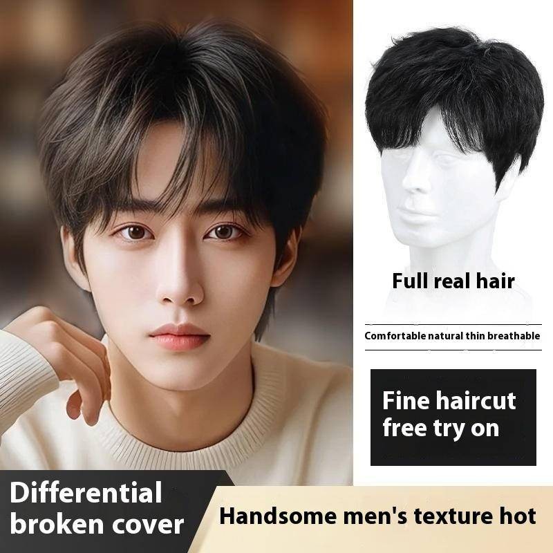 100% Human Hair Wigs For Men Short Wig Hair Toupees Modern Style Full ...
